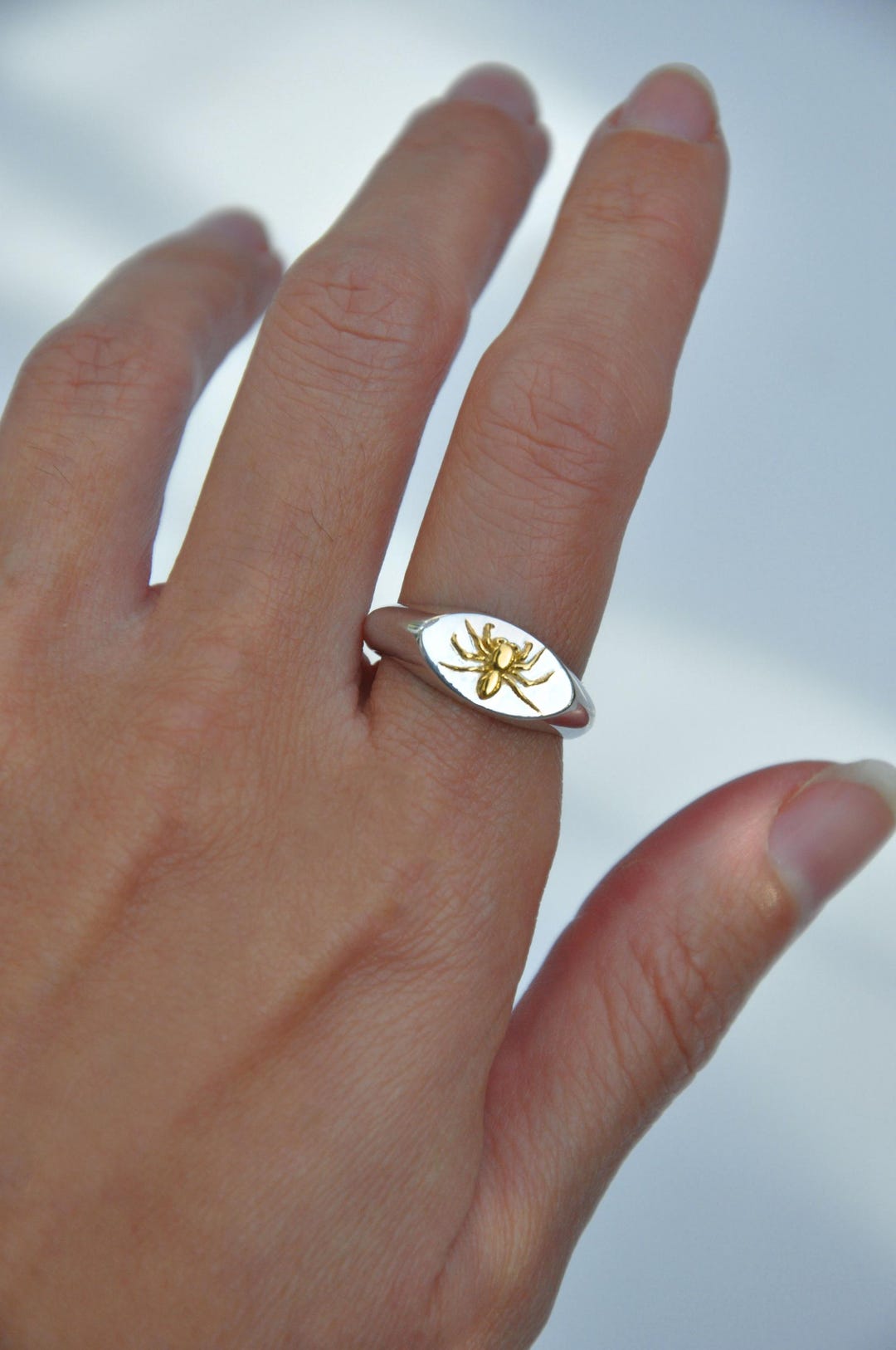 Jumping Spider Signet Ring | Sterling Silver & Gold Plated - Etsy