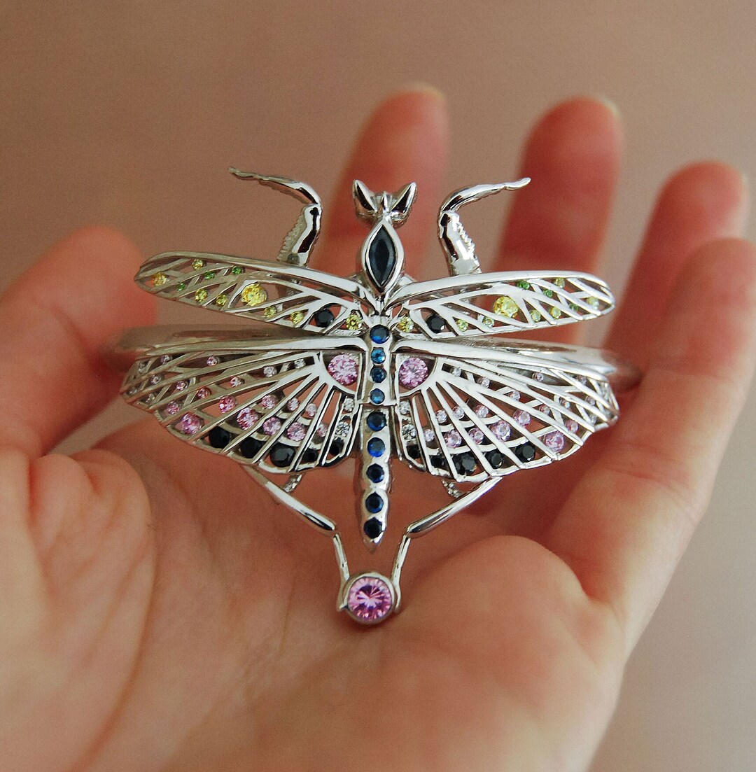 Orchid Praying Mantis, Silver Praying Mantis Bracelet With Stones ...