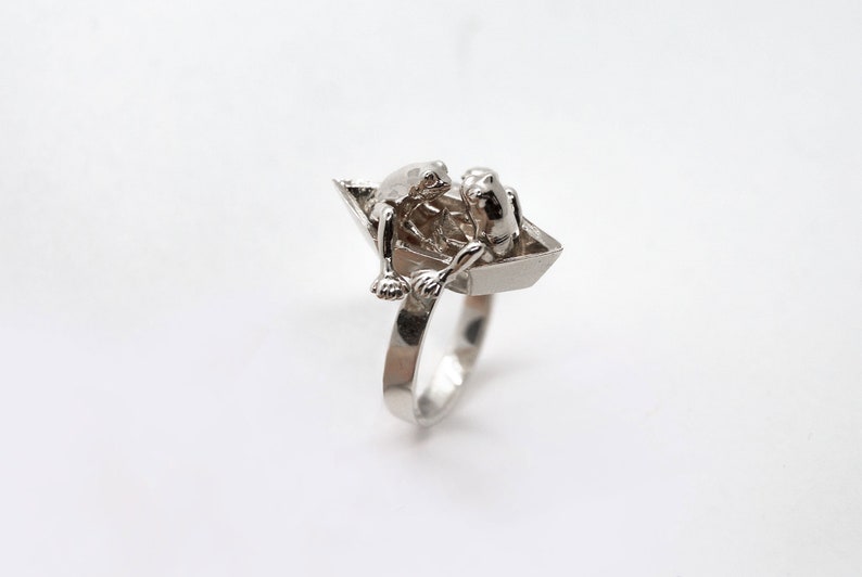 Origami Boat Silver Ring Frogs in Silver Paper Boat Frog | Etsy