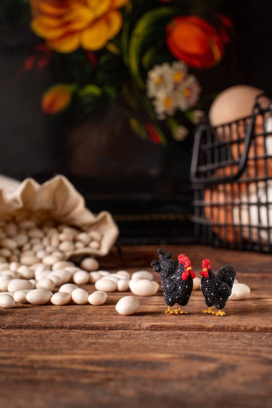Adorable Tiny Rooster and Chicken: Handmade Micro Crochet Animals ...
