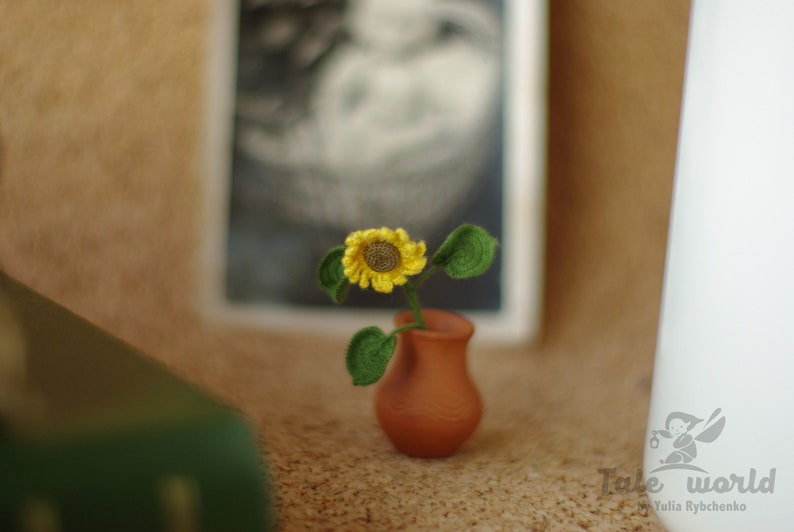 Miniature Crochet Sunflower, Tiny Handmade Bloom - Dollhouse Plant ...