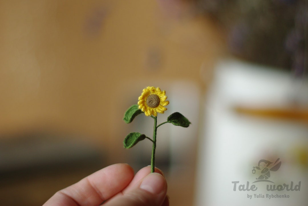 Miniature Crochet Sunflower, Tiny Handmade Bloom - Dollhouse Plant ...
