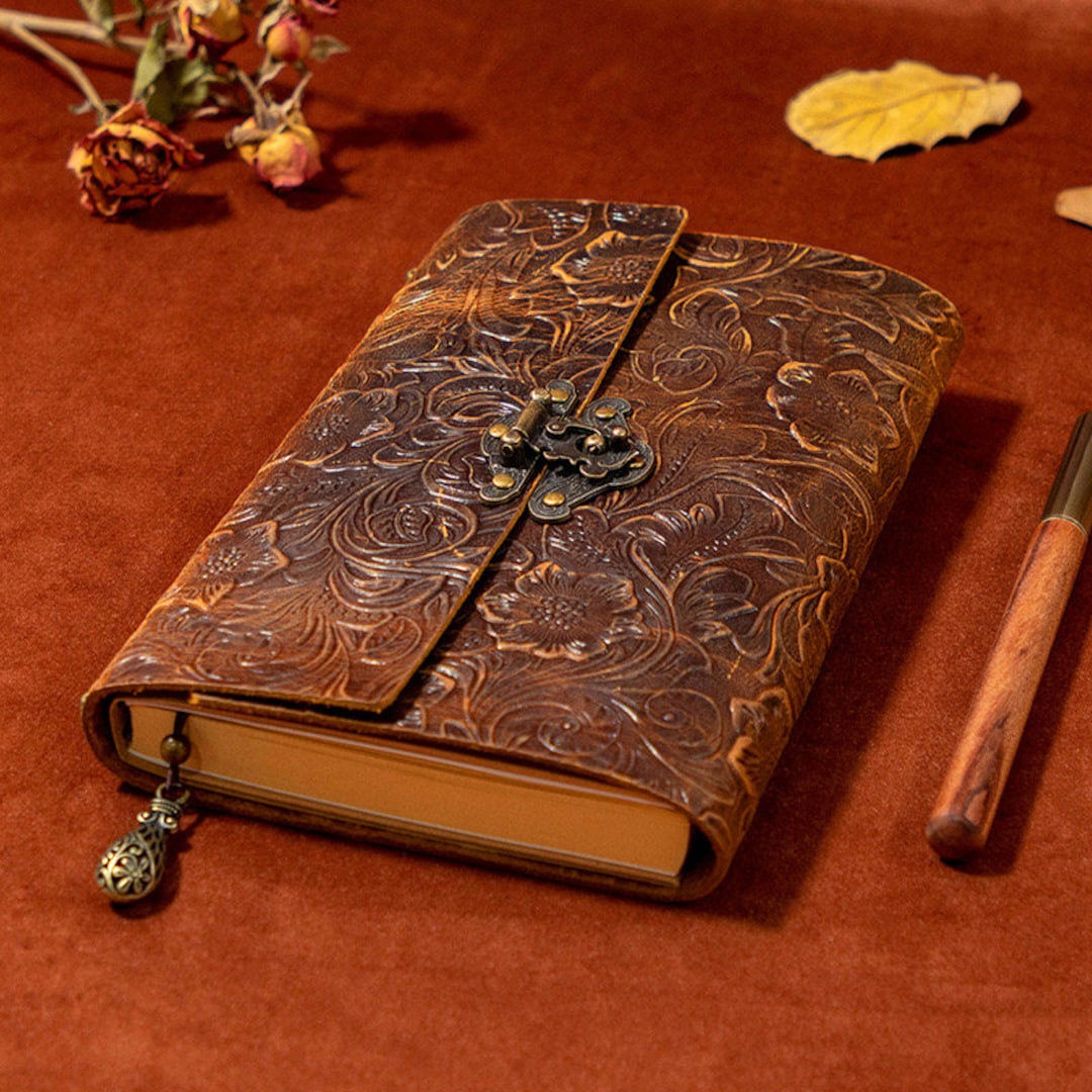 Vintage Embossed Leather Journal With Lock Clasp - Premium Full-grain ...