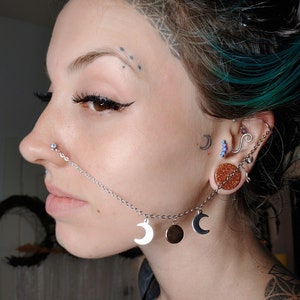 Triple Moon Nose to Ear Chain - Etsy