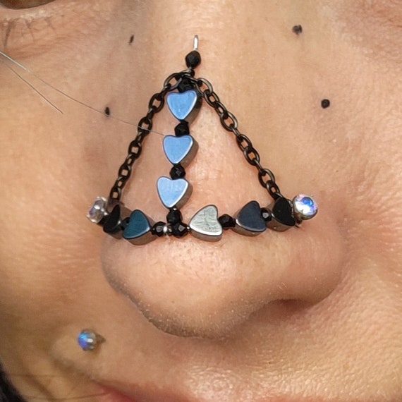 Black hematite Heart Ladder Nose Chain - Etsy