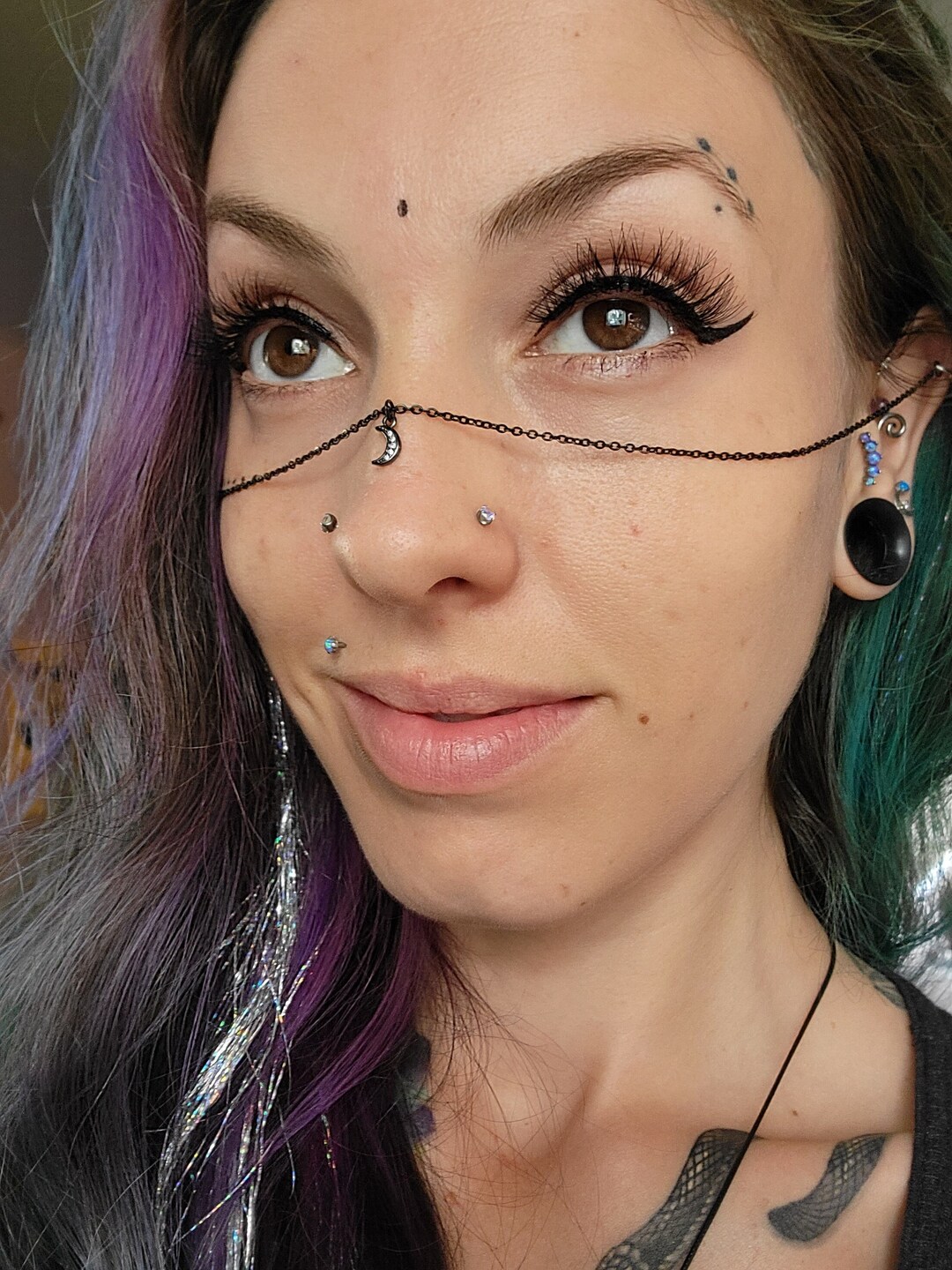 Black Crescent Cable Face Chain - Etsy