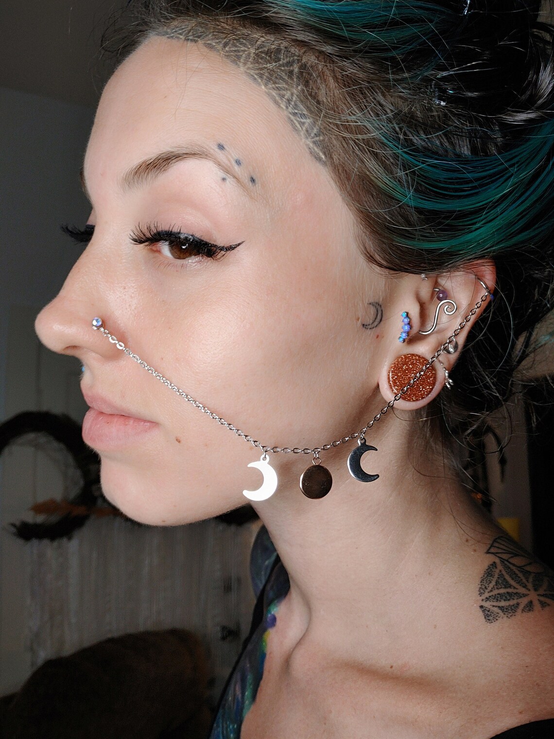 Triple Moon Nose to Ear Chain - Etsy
