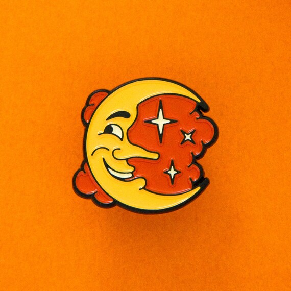 Halloween Crescent Moon Face Enamel Pin - Etsy