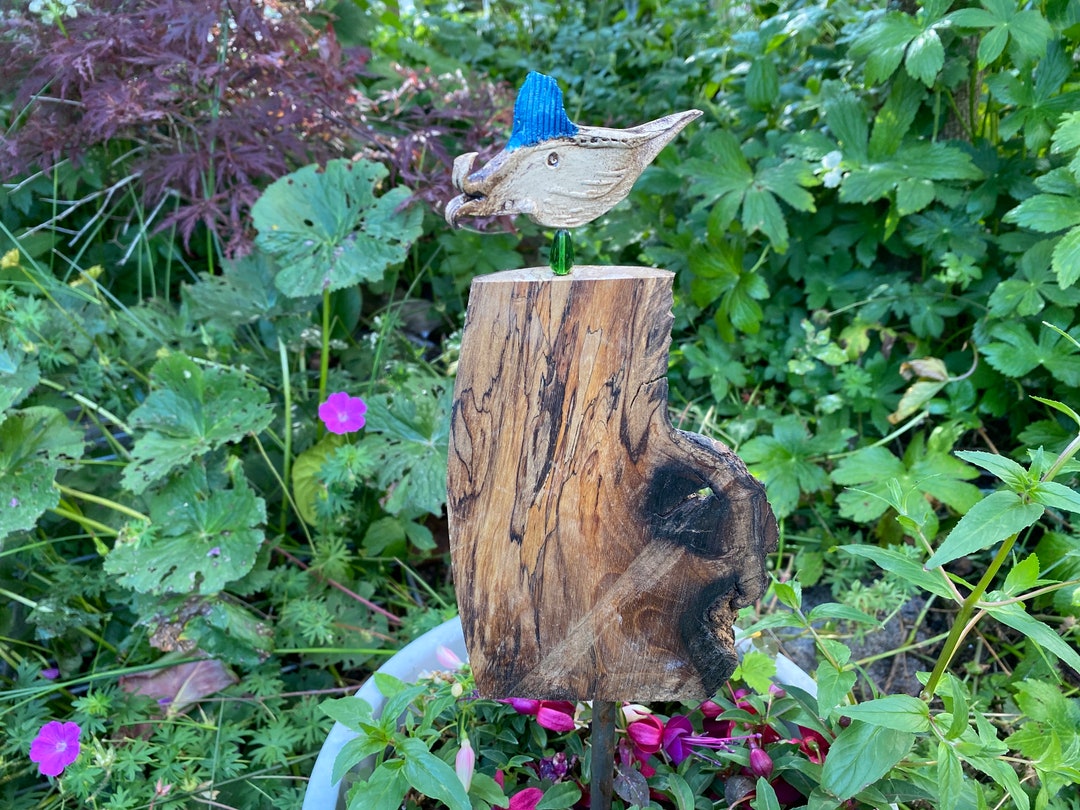 Wooden Garden Stake Bird Figure Garden Decoration Made of - Etsy