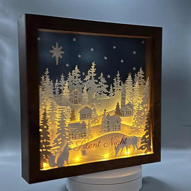 Lighted Christmas Shadow Box: Handmade Woodland Village With Fairy ...