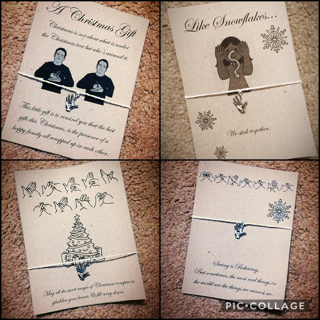 British Sign Language BSL Christmas Keepsake Bracelet Card Merry Xmas ...