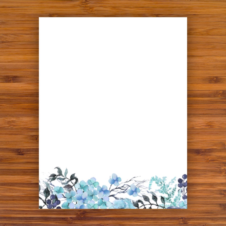 Printable Unlined Stationery: Shades of Blue Floral A4 | Etsy