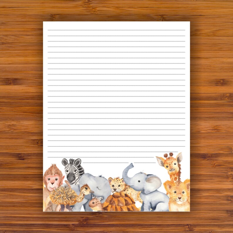 Printable Lined Writing Paper: Baby Animals A4 8.5x11 | Etsy