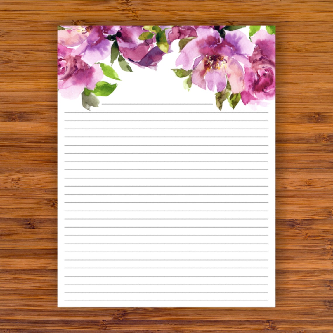 Printable Lined Writing Paper: Purple Watercolor Floral A4 | Etsy