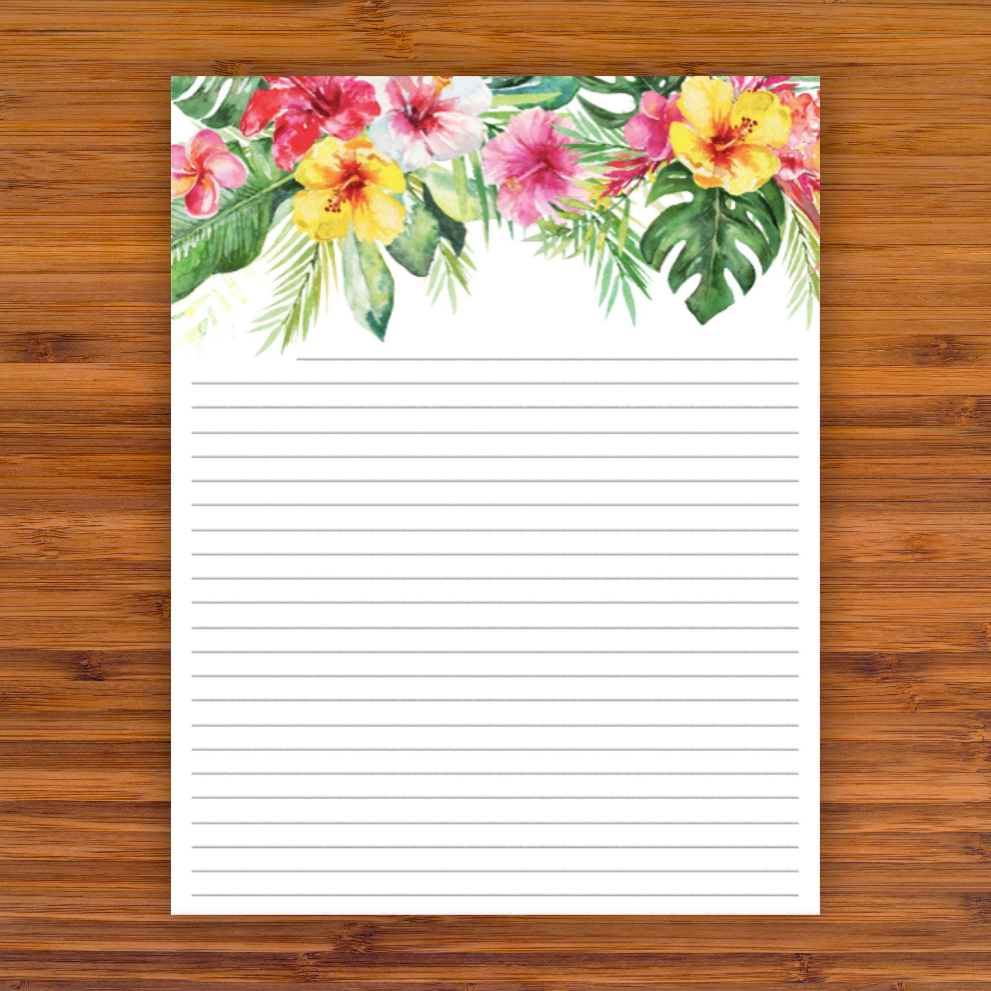 Printable Stationery Tropical Watercolor Floral A4 8 5x11 Etsy