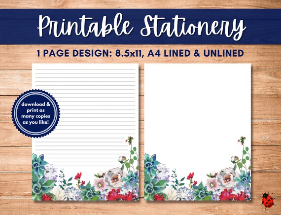 Stationery Printable Stationery Pink Blossoms 8.5x11 1233/Digital Note ...