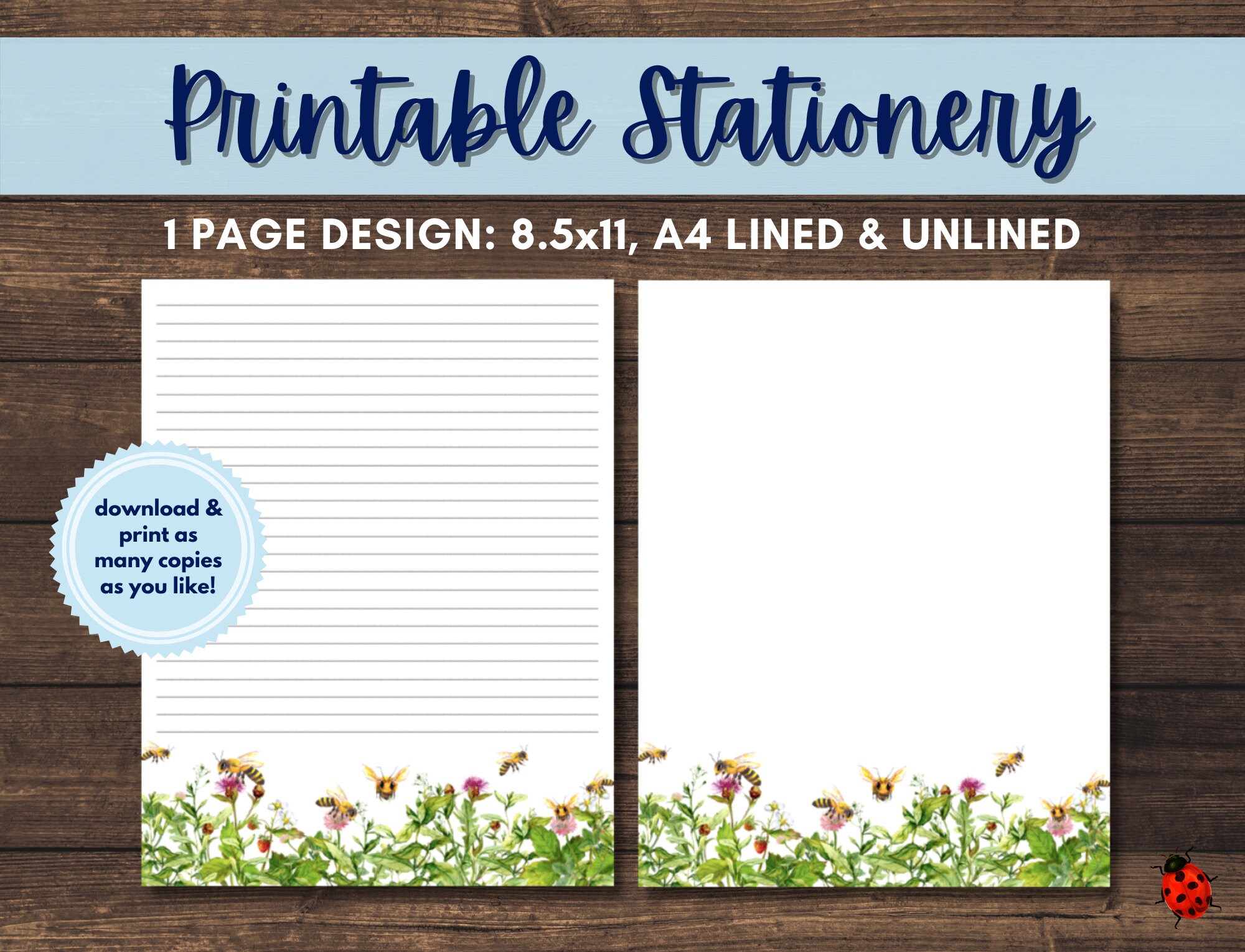 Bee Stationery Printable