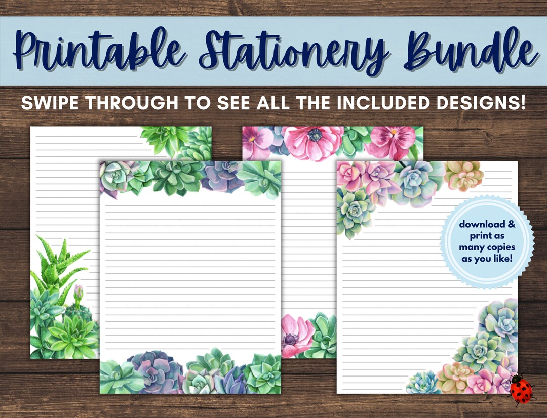 Printable Lined Writing Paper Bundle: Summer Succulents - Etsy