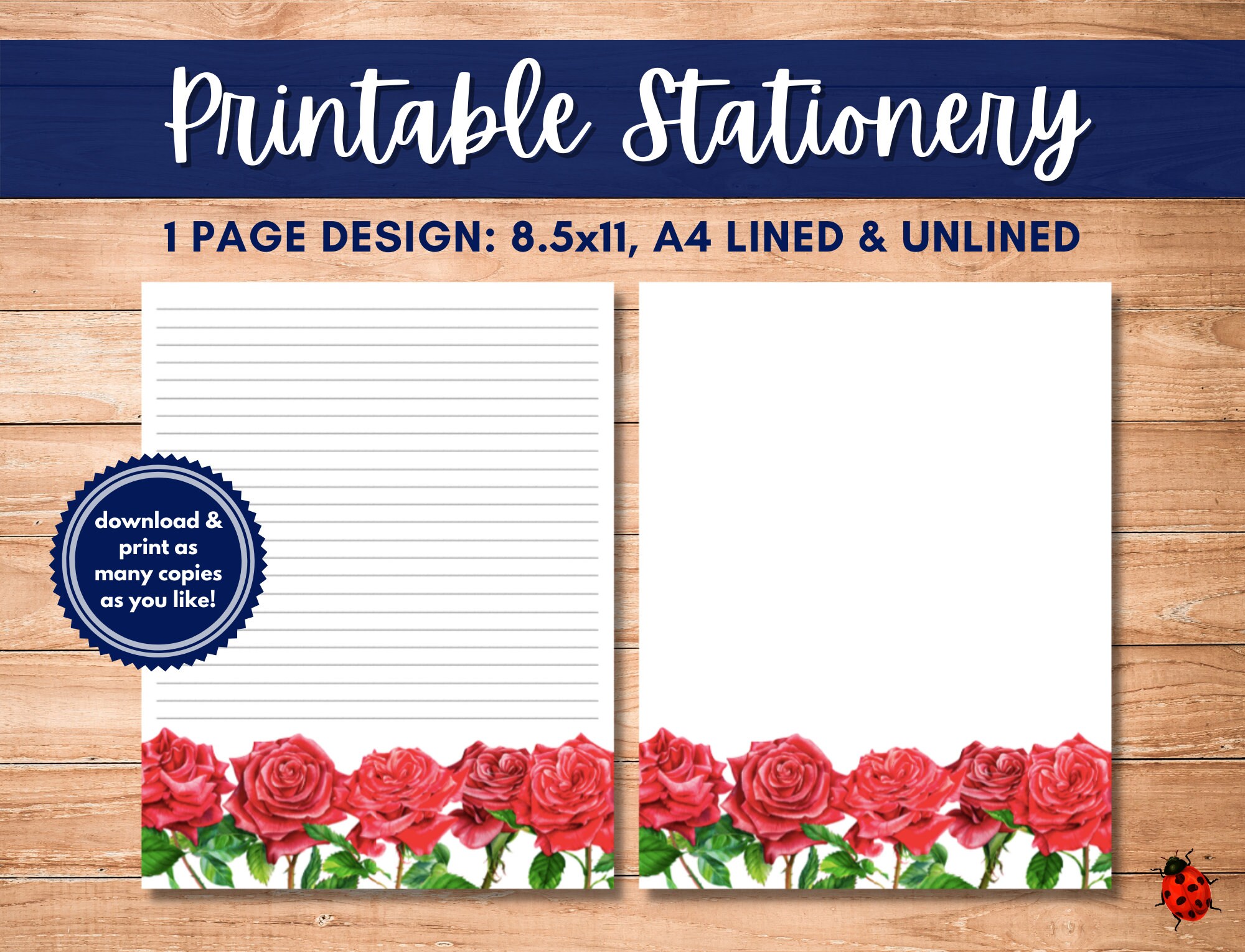 Printable Stationery: Perfect Red Roses A4 8.5x11 | Etsy