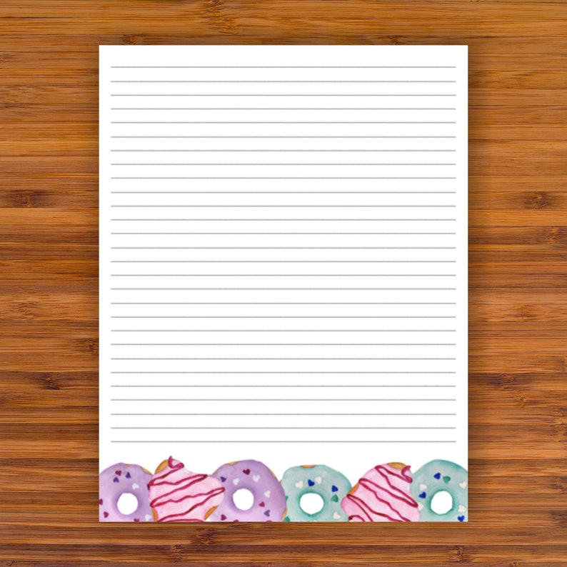 Printable Lined Writing Paper: Pastel Donuts A4 8.5x11 | Etsy