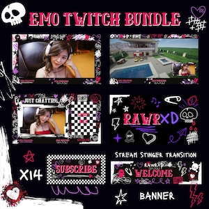 Pink Emo Twitch Overlay Bundle, Static Stream Package, Twitch Banner ...