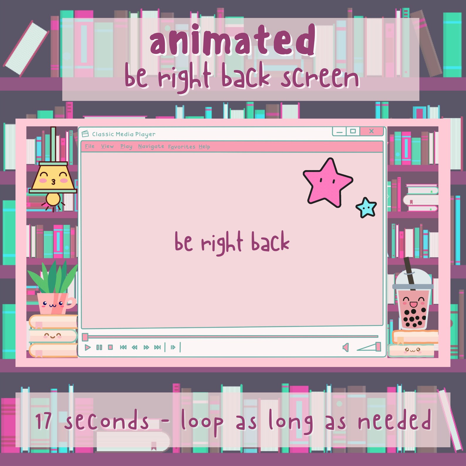 Pink Kawaii Library Themed Animated Video Game Streaming Screens ...