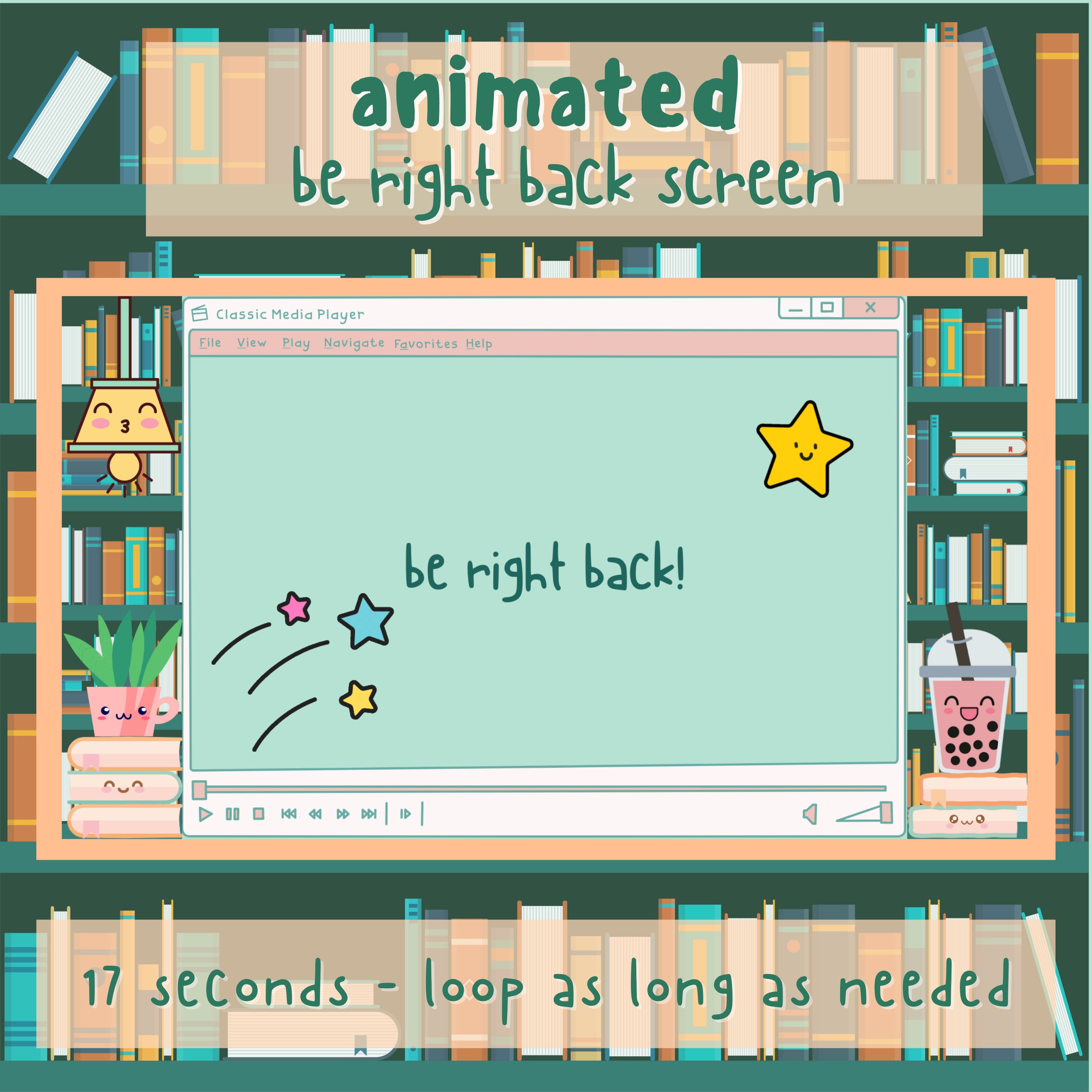Simple Kawaii Library Themed Animated Video Game Streaming Screens ...