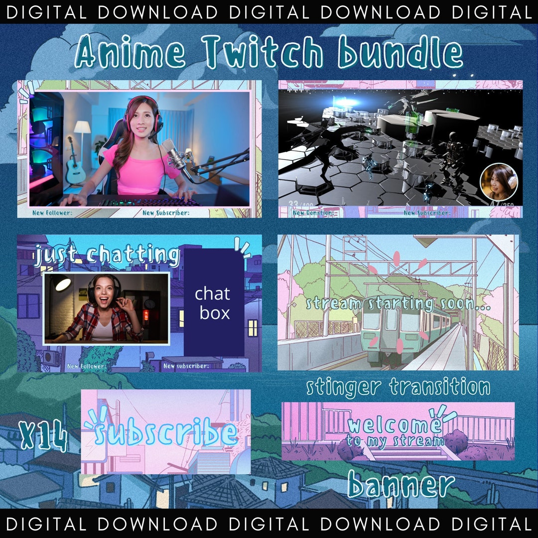 Anime Theme Overlay Bundle, Static Stream Package, Twitch Banner ...