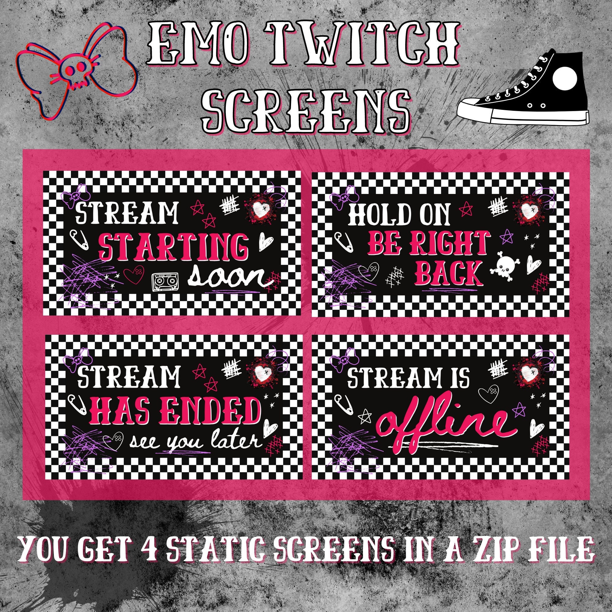 Pink Emo Themed Static Video Game Streaming Screens, Stream Starting ...