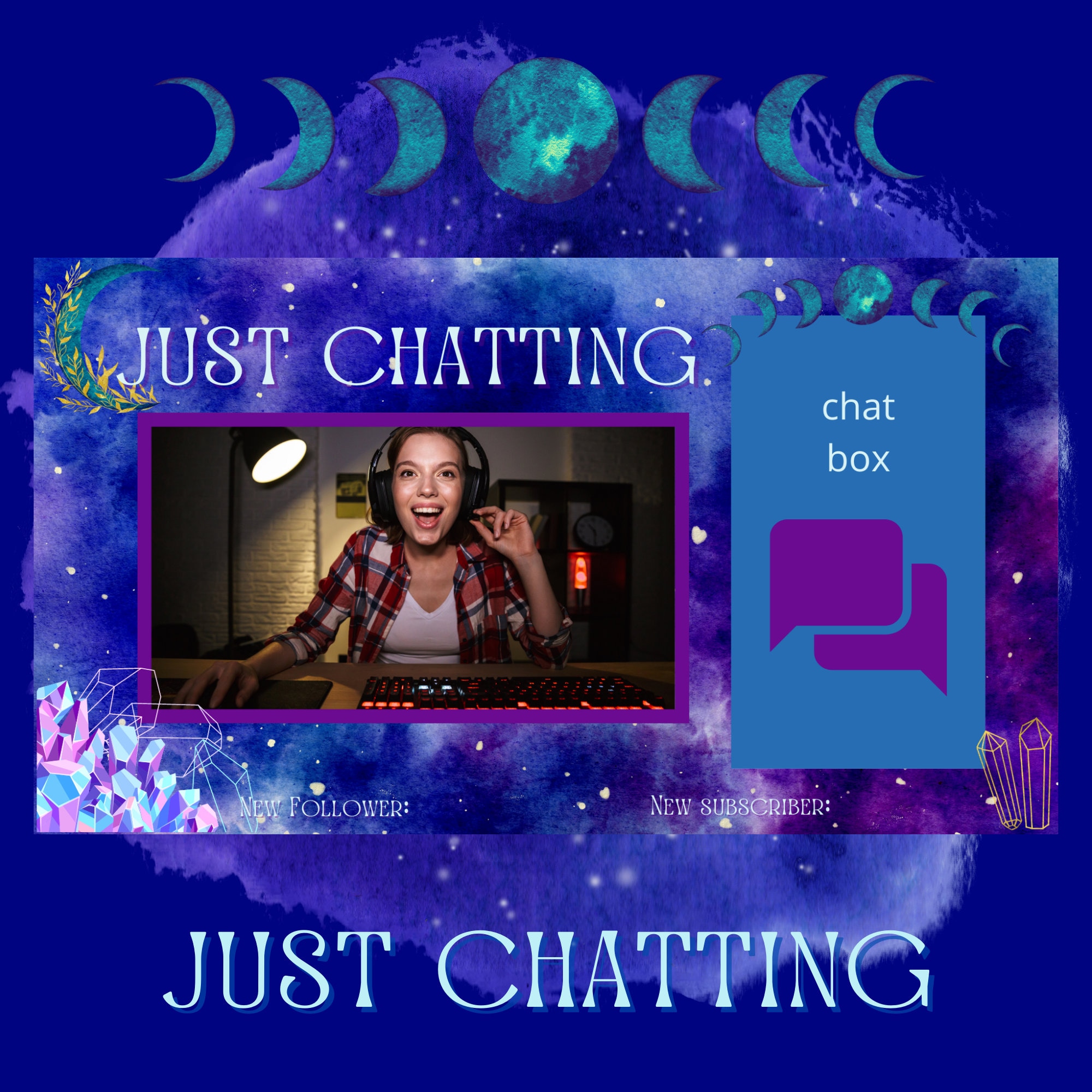 Moon and Crystal Overlay Bundle, Static Stream Package, Twitch Banner ...