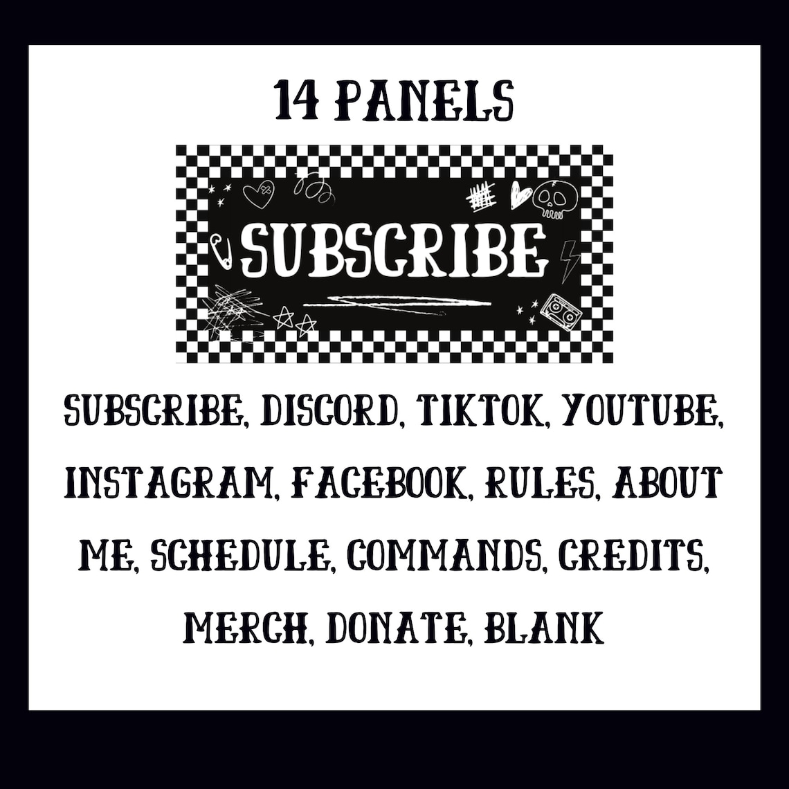 Emo Twitch Overlay Bundle, Static Stream Package, Twitch Banner, Doodle ...