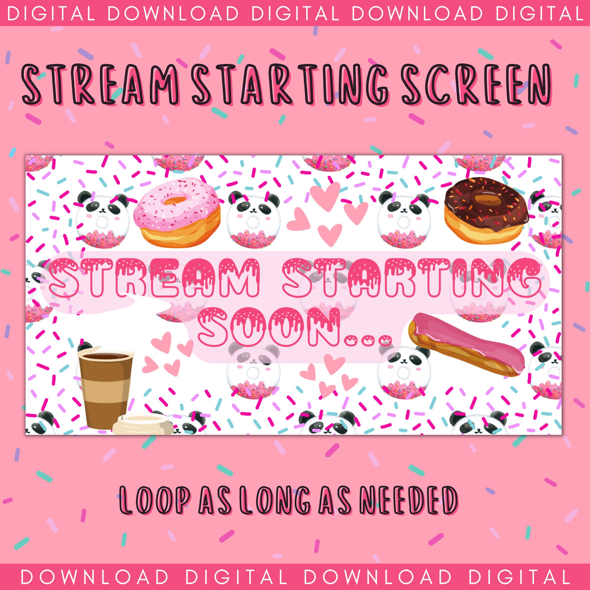 Pink Donut Themed Animated Video Game Streaming Screens, Stream ...