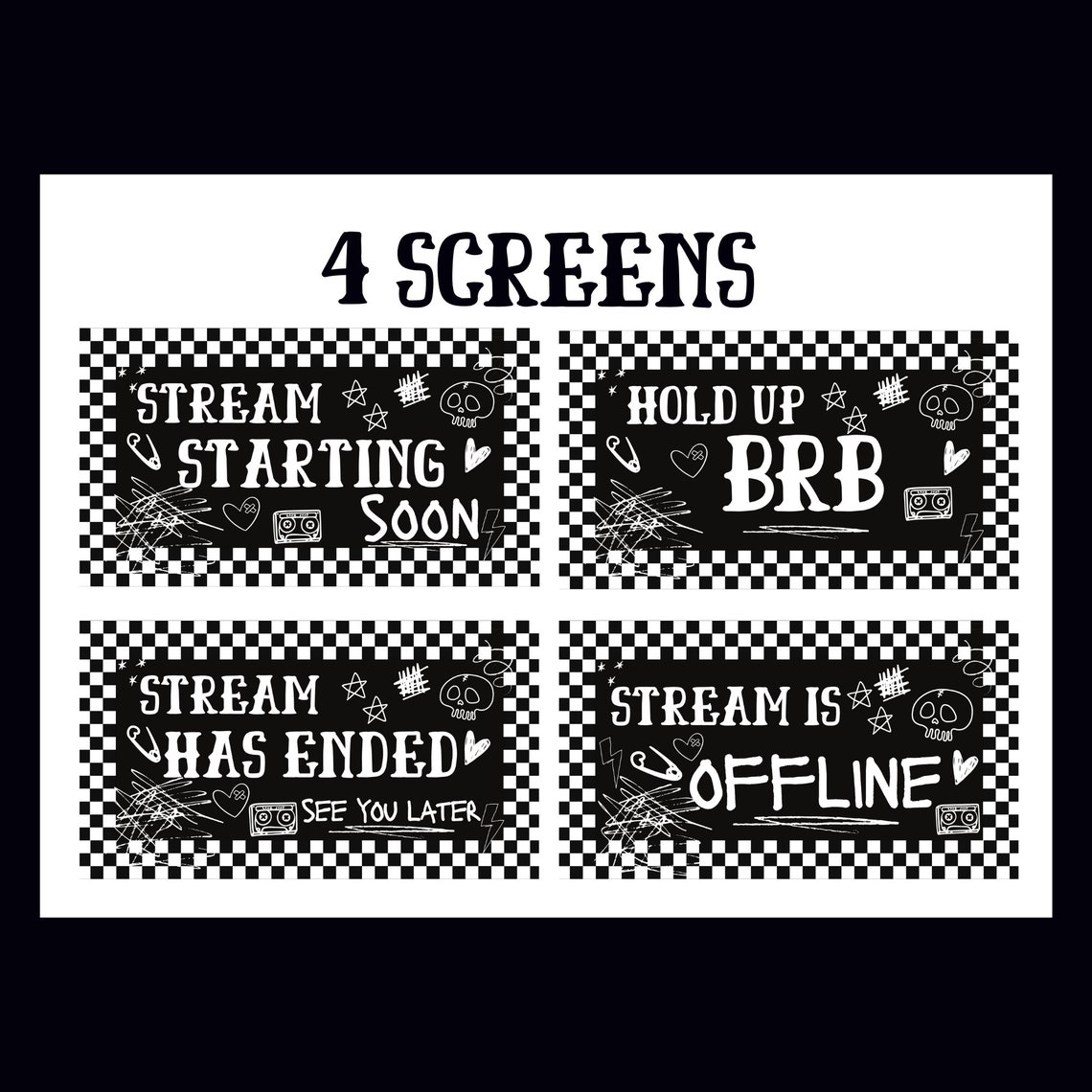 Emo Twitch Overlay Bundle, Static Stream Package, Twitch Banner, Doodle ...