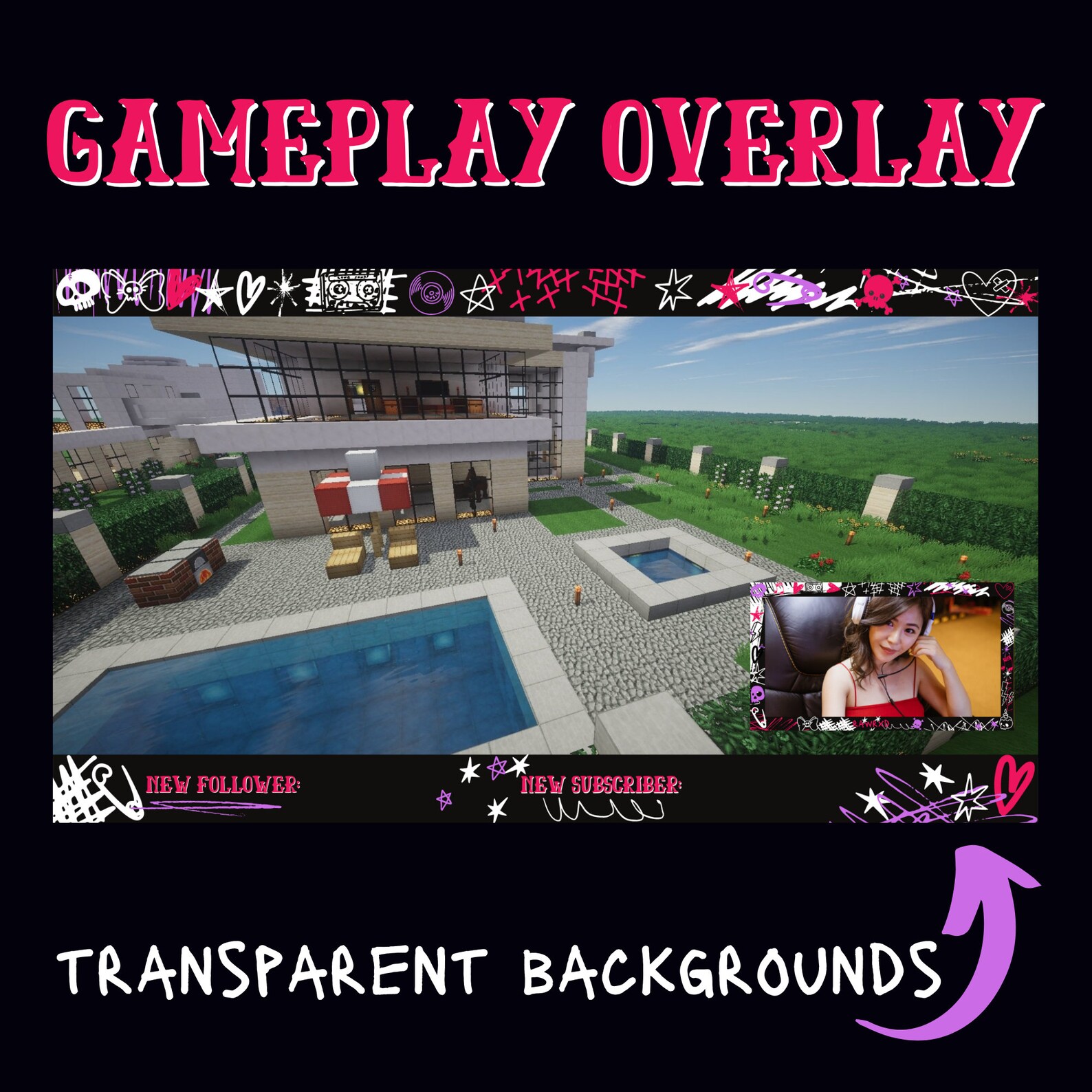Pink Emo Twitch Overlay Bundle, Static Stream Package, Twitch Banner ...