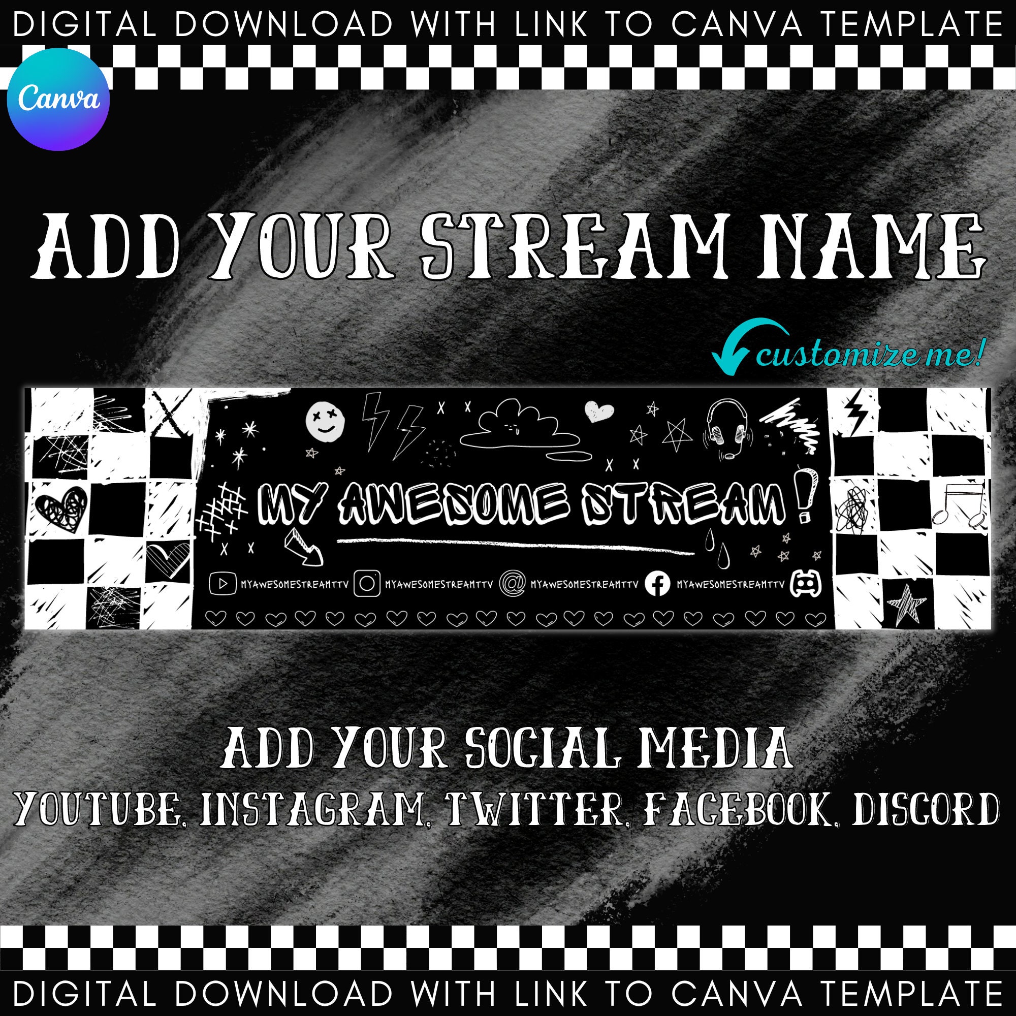 Emo Twitch Banner Canva Template, Personalized Twitch Stream and Social ...