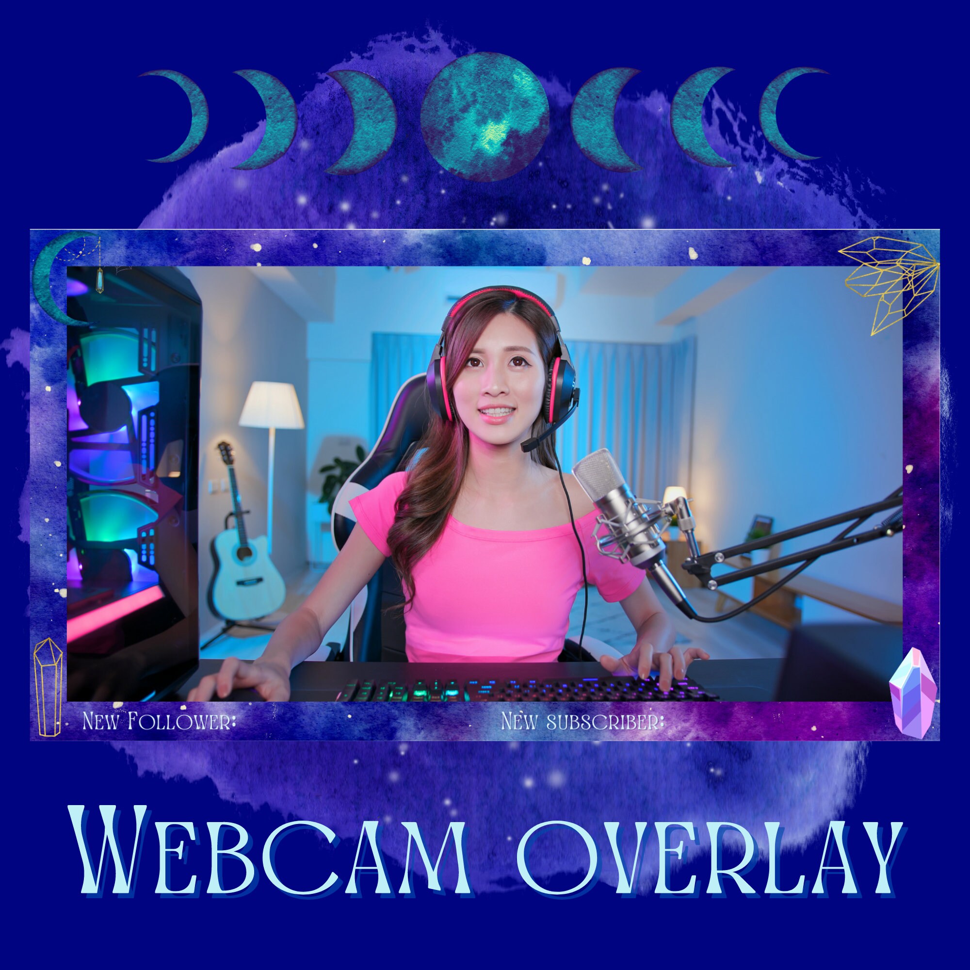 Moon and Crystal Overlay Bundle, Static Stream Package, Twitch Banner ...