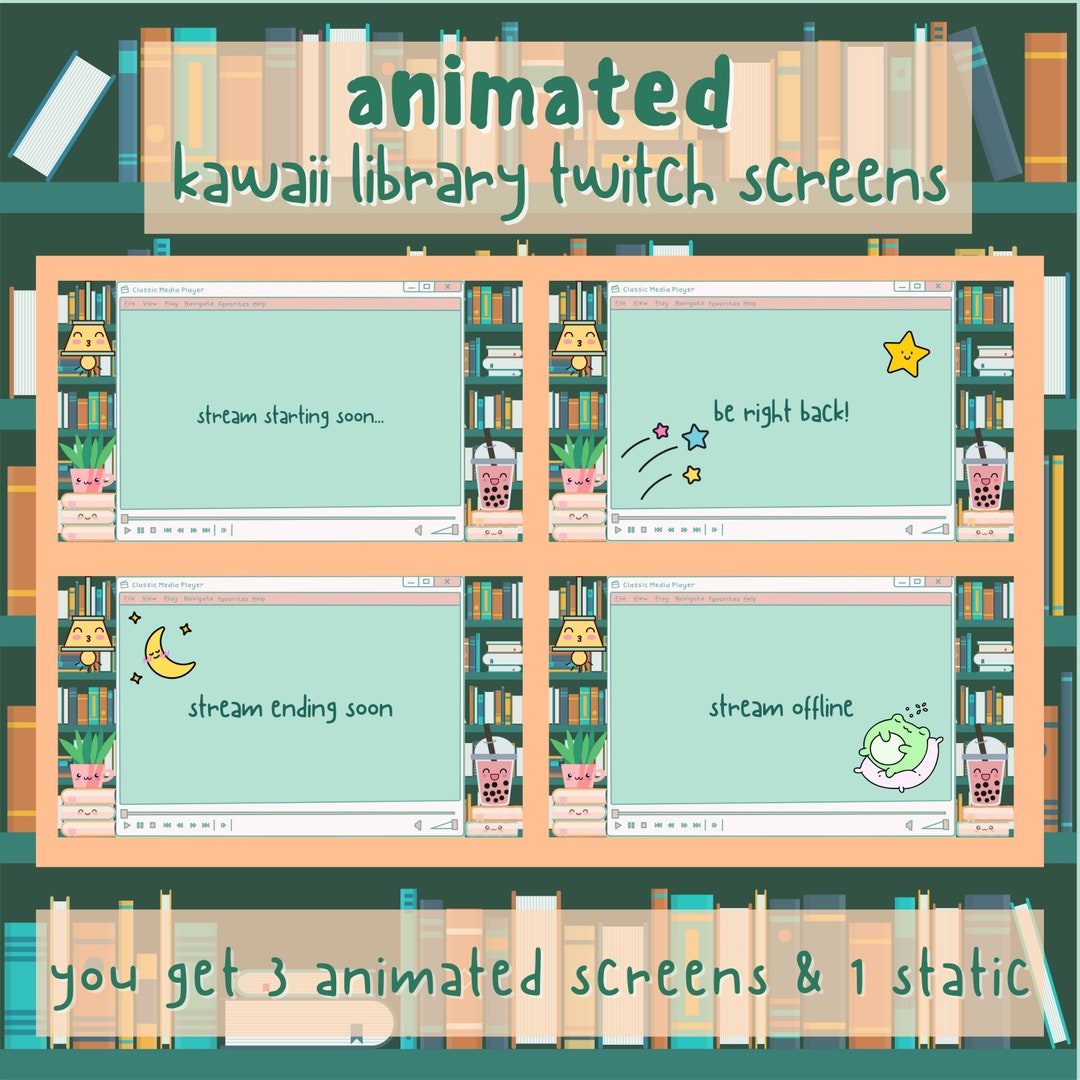 Simple Kawaii Library Themed Animated Video Game Streaming Screens ...