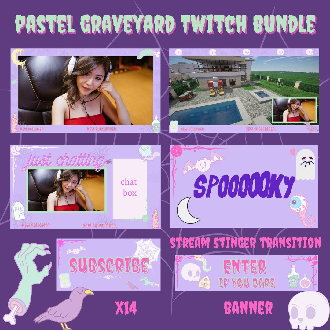 Pastel Goth Graveyard Overlay Bundle, Static Stream Package, Twitch ...
