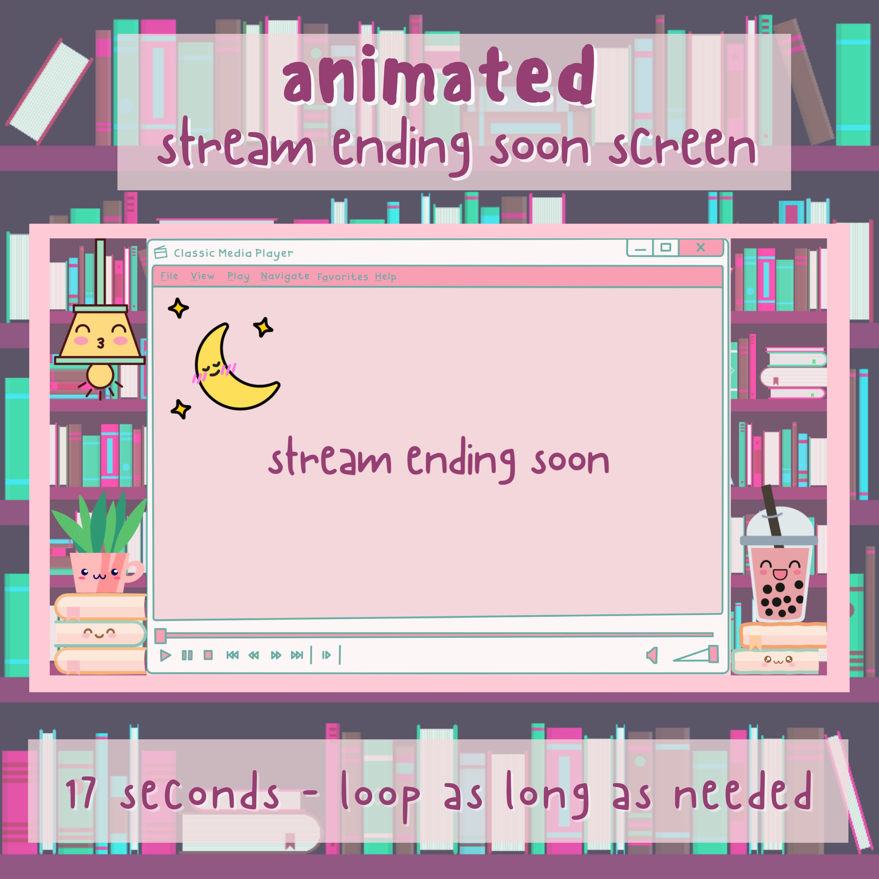 Pink Kawaii Library Themed Animated Video Game Streaming Screens ...
