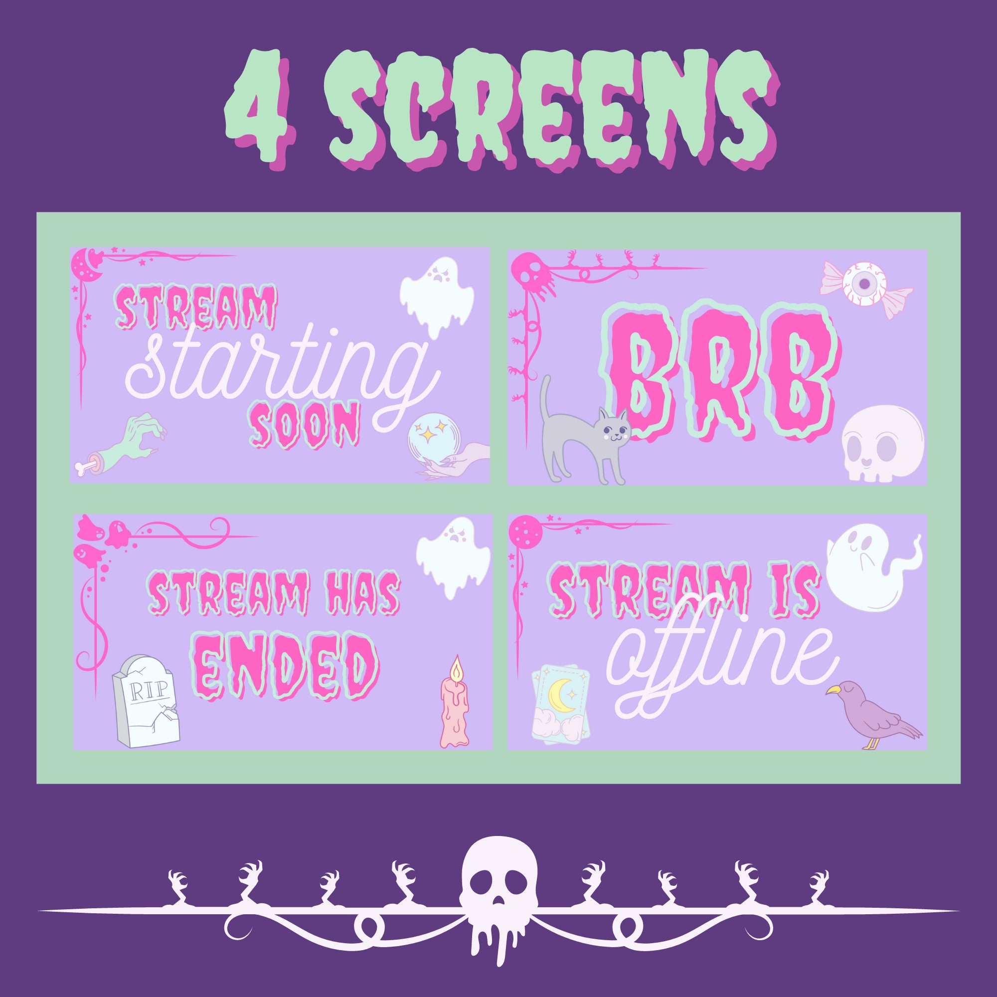Pastel Goth Graveyard Overlay Bundle, Static Stream Package, Twitch ...