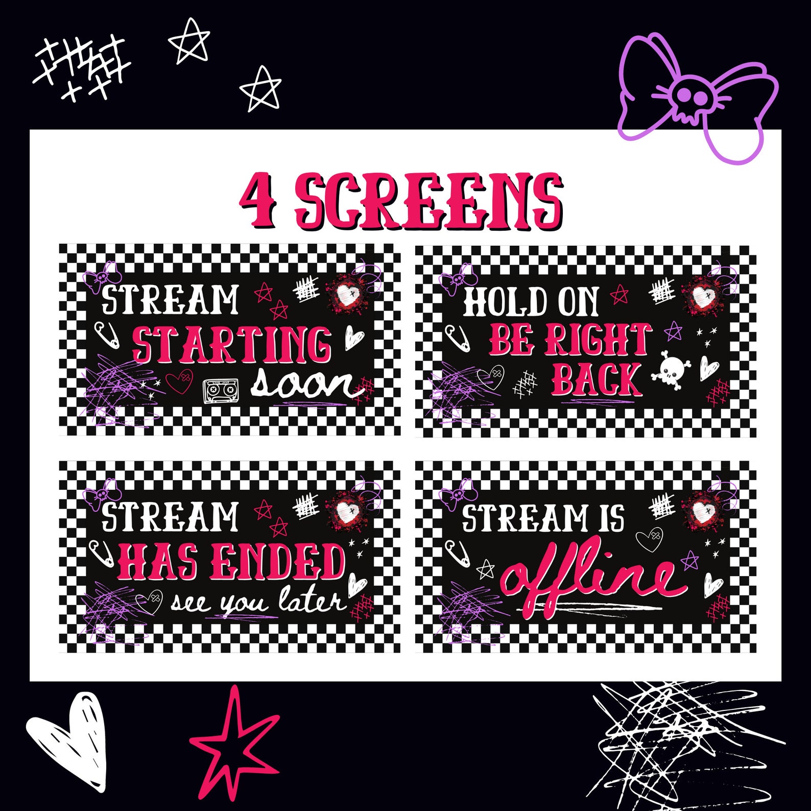 Pink Emo Twitch Overlay Bundle, Static Stream Package, Twitch Banner ...