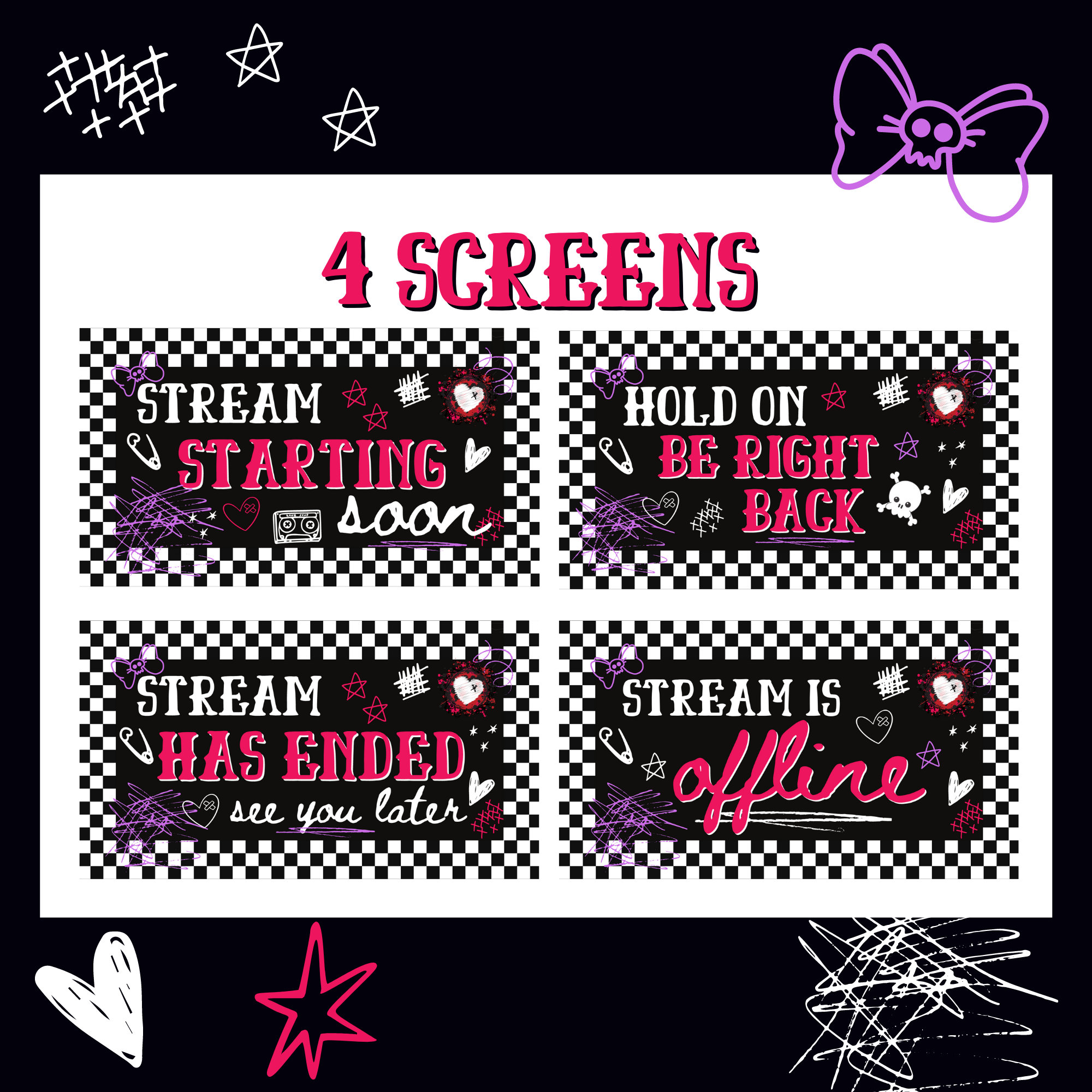 Pink Emo Twitch Overlay Bundle, Static Stream Package, Twitch Banner ...