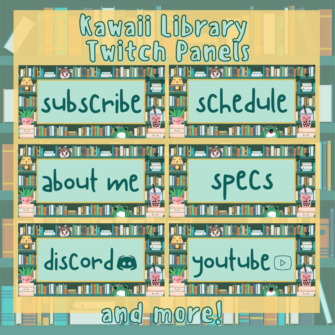 Kawaii Library Themed Twitch Panels, Video Game Streaming, Social Media ...