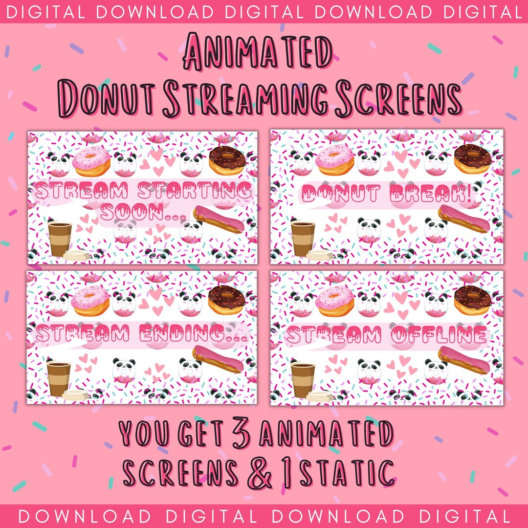 Pink Donut Themed Animated Video Game Streaming Screens, Stream ...