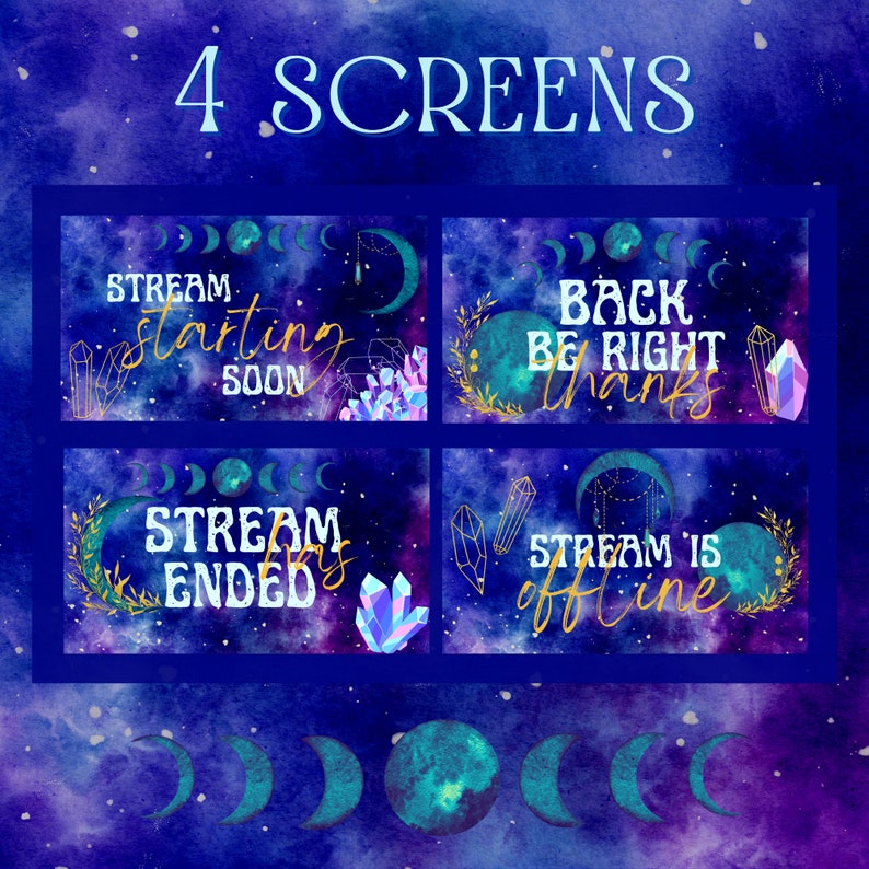 Moon and Crystal Overlay Bundle, Static Stream Package, Twitch Banner ...
