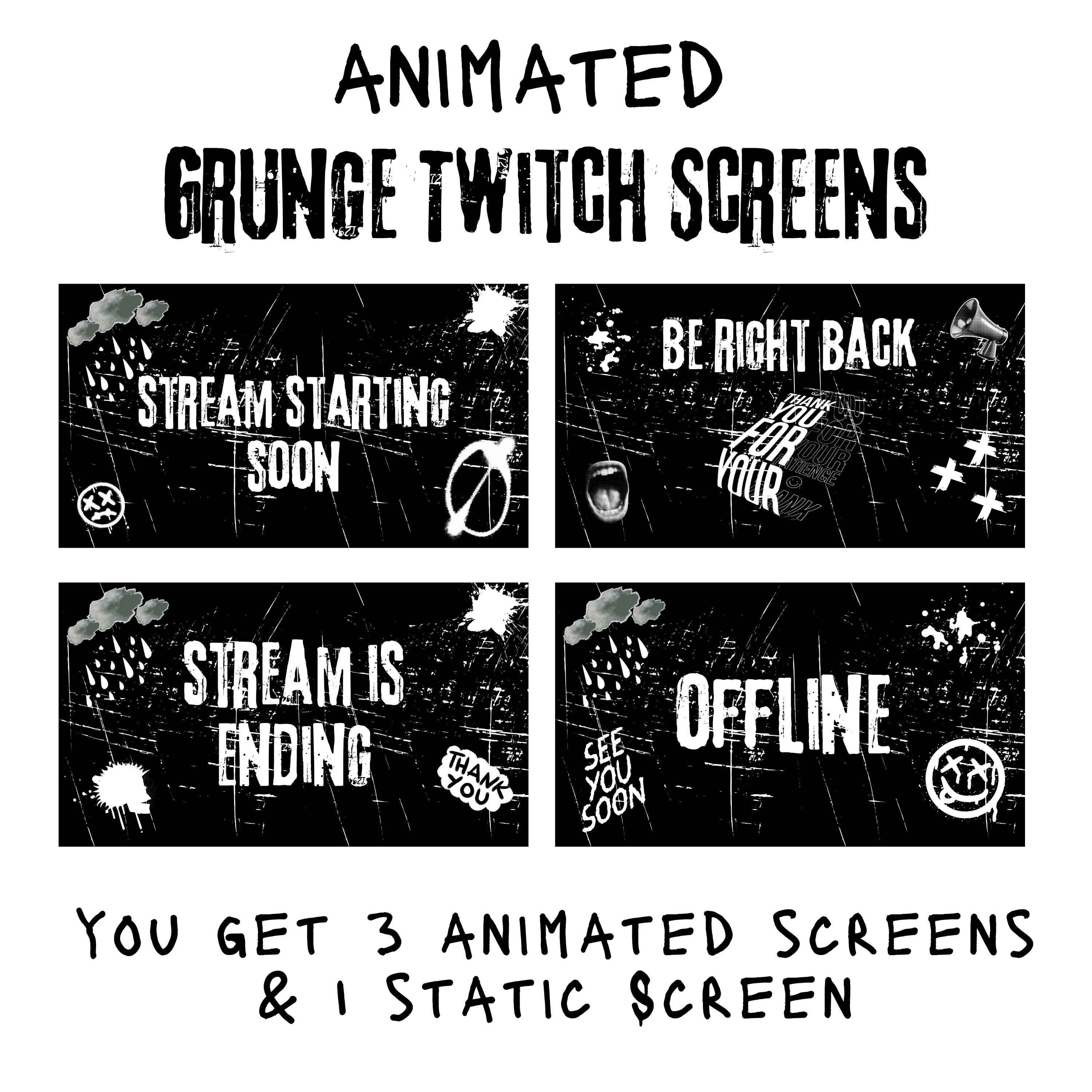 Grunge Themed Animated Video Game Streaming Screens, Stream Starting ...