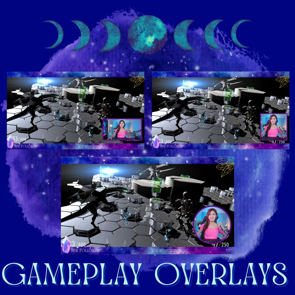 Moon and Crystal Overlay Bundle Static Stream Package Twitch - Etsy