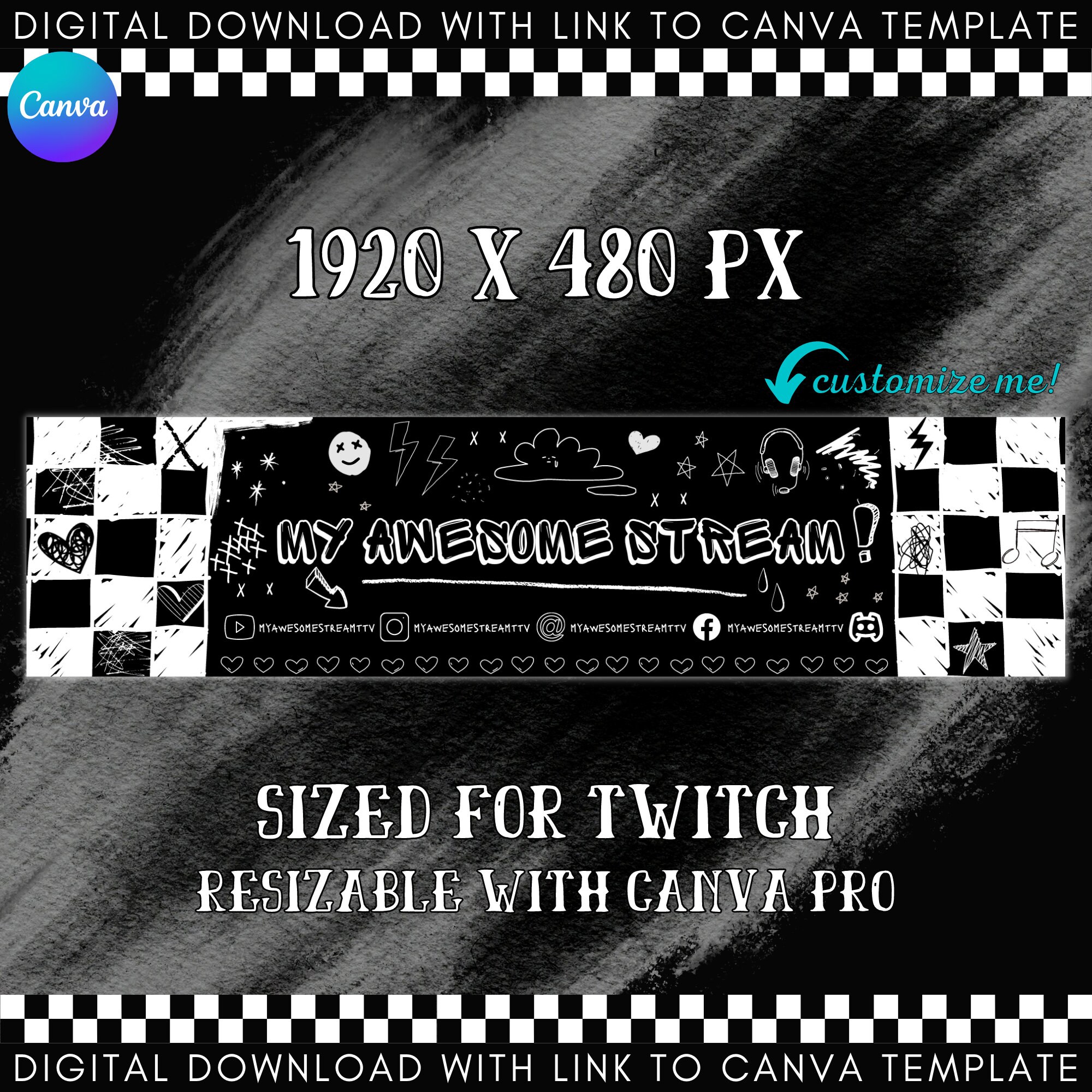 Emo Twitch Banner Canva Template, Personalized Twitch Stream and Social ...