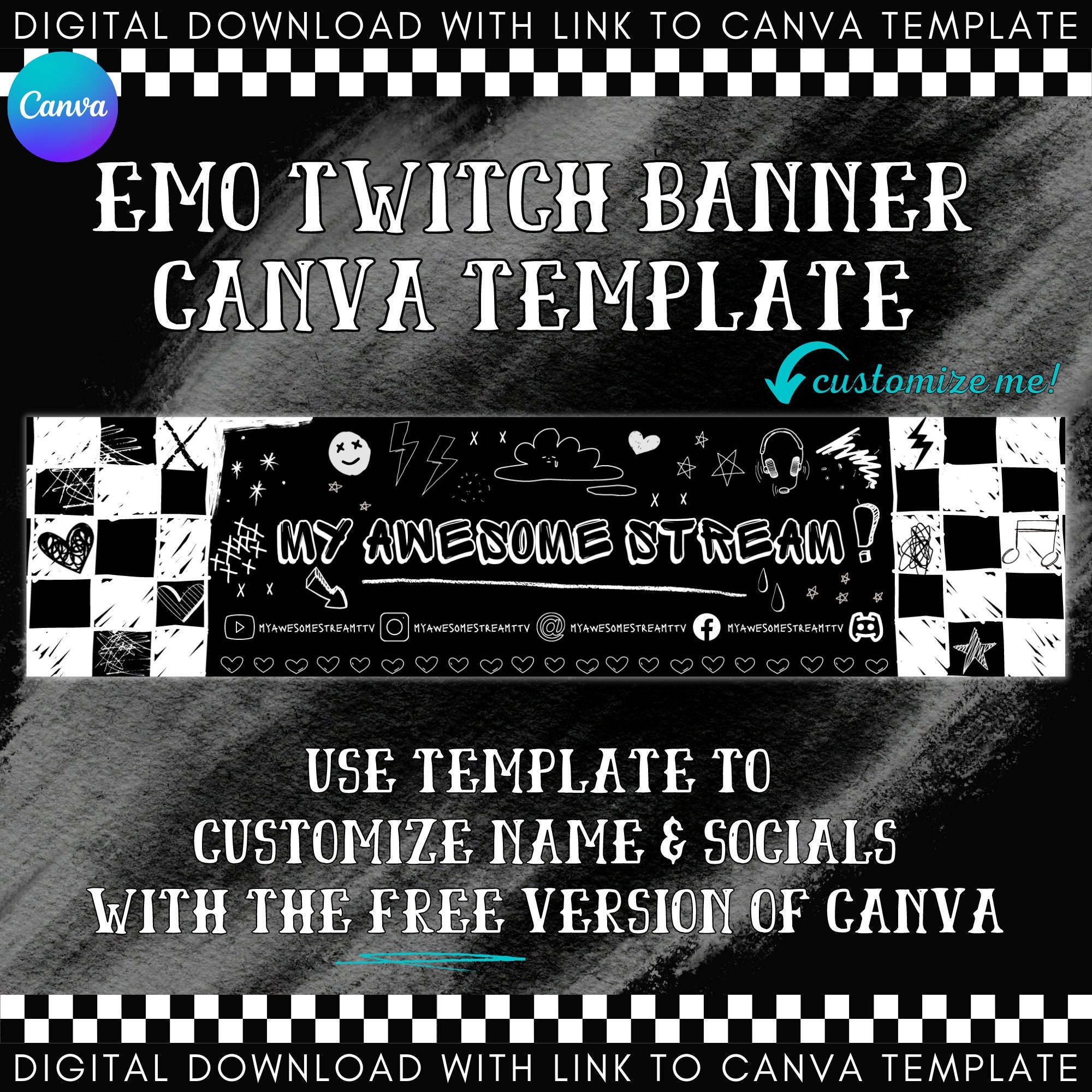 Emo Twitch Banner Canva Template, Personalized Twitch Stream and Social ...
