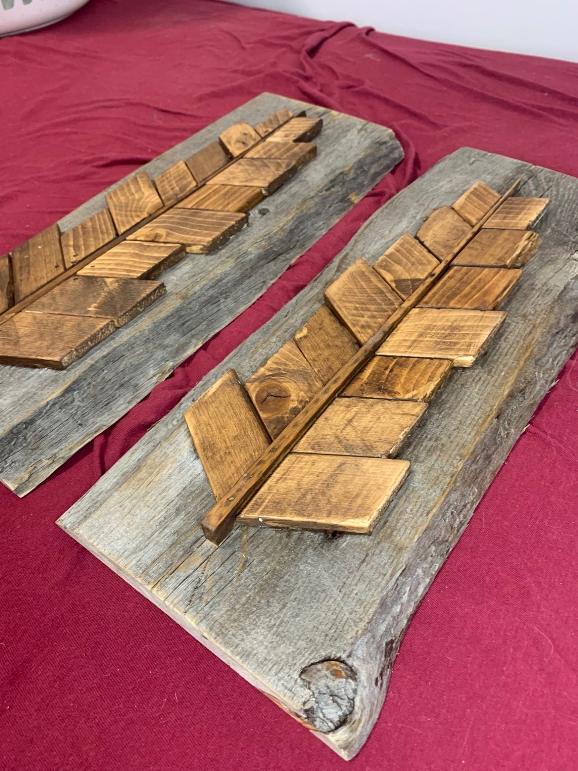 Rustic Barnwood Geometric Feathers set 2 Wood Feathers - Etsy